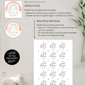 Boho Rainbow Thank You Stickers Template, Favor Tags, Wedding Printable ...