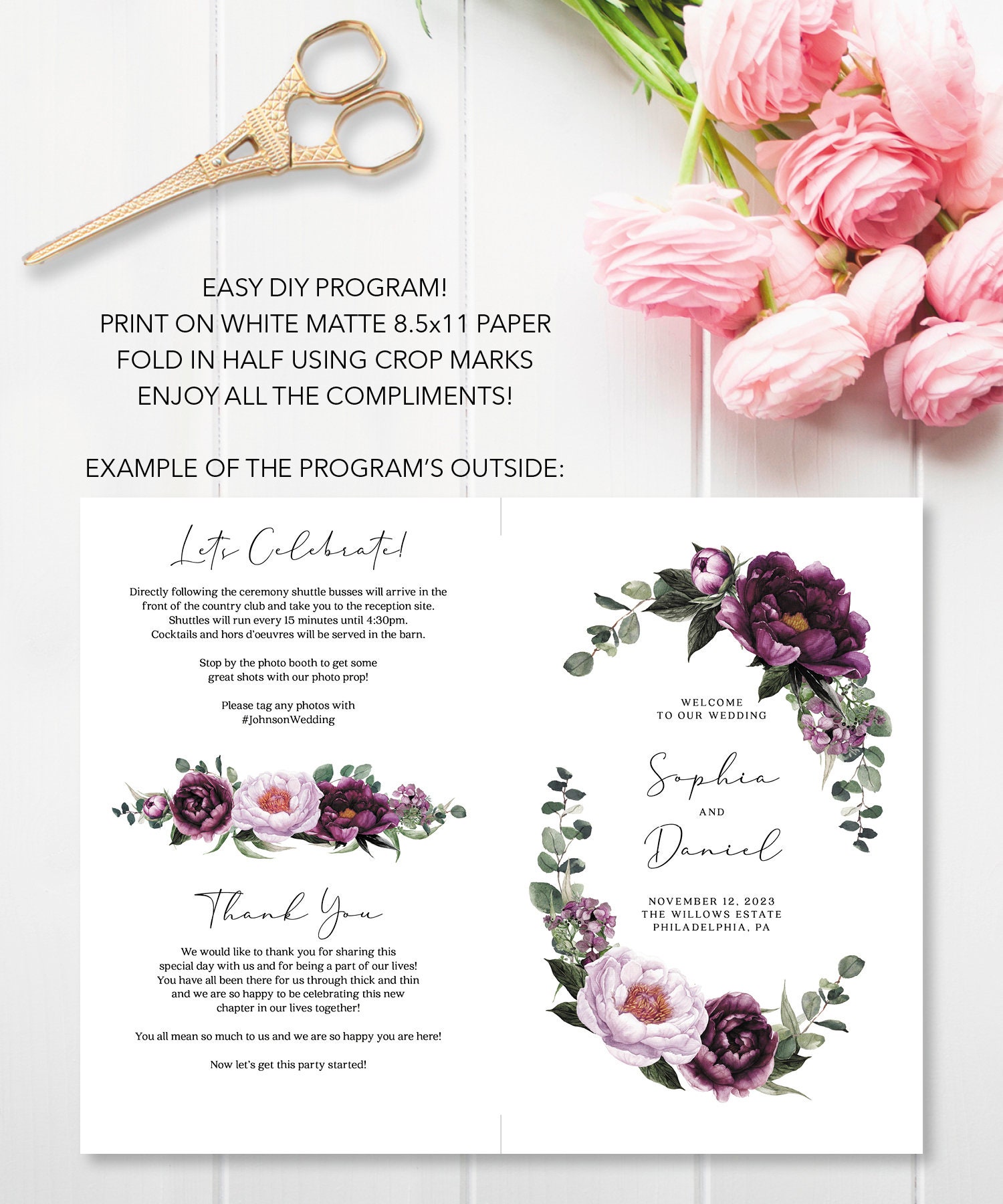 Folded Wedding Program Template Printable Wedding Program | Etsy