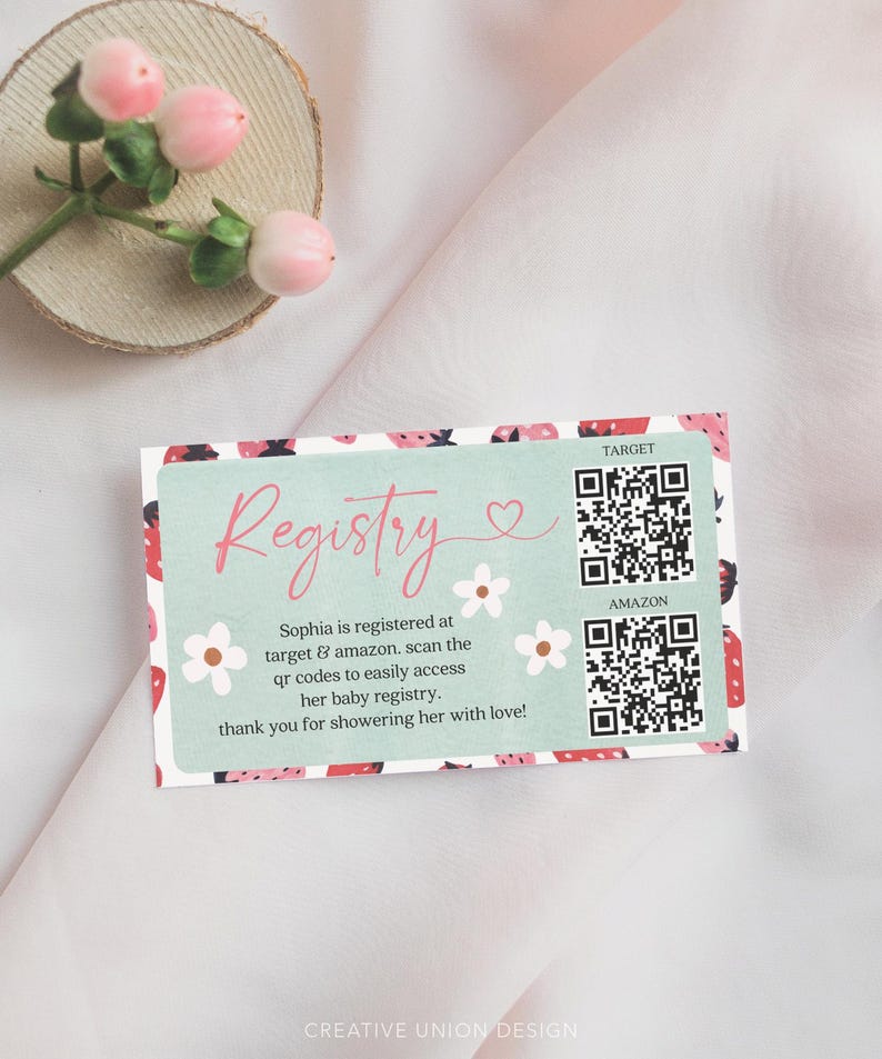 Berry Sweet Baby Shower Registry Card Template, QR Code, Gifts for Baby ...