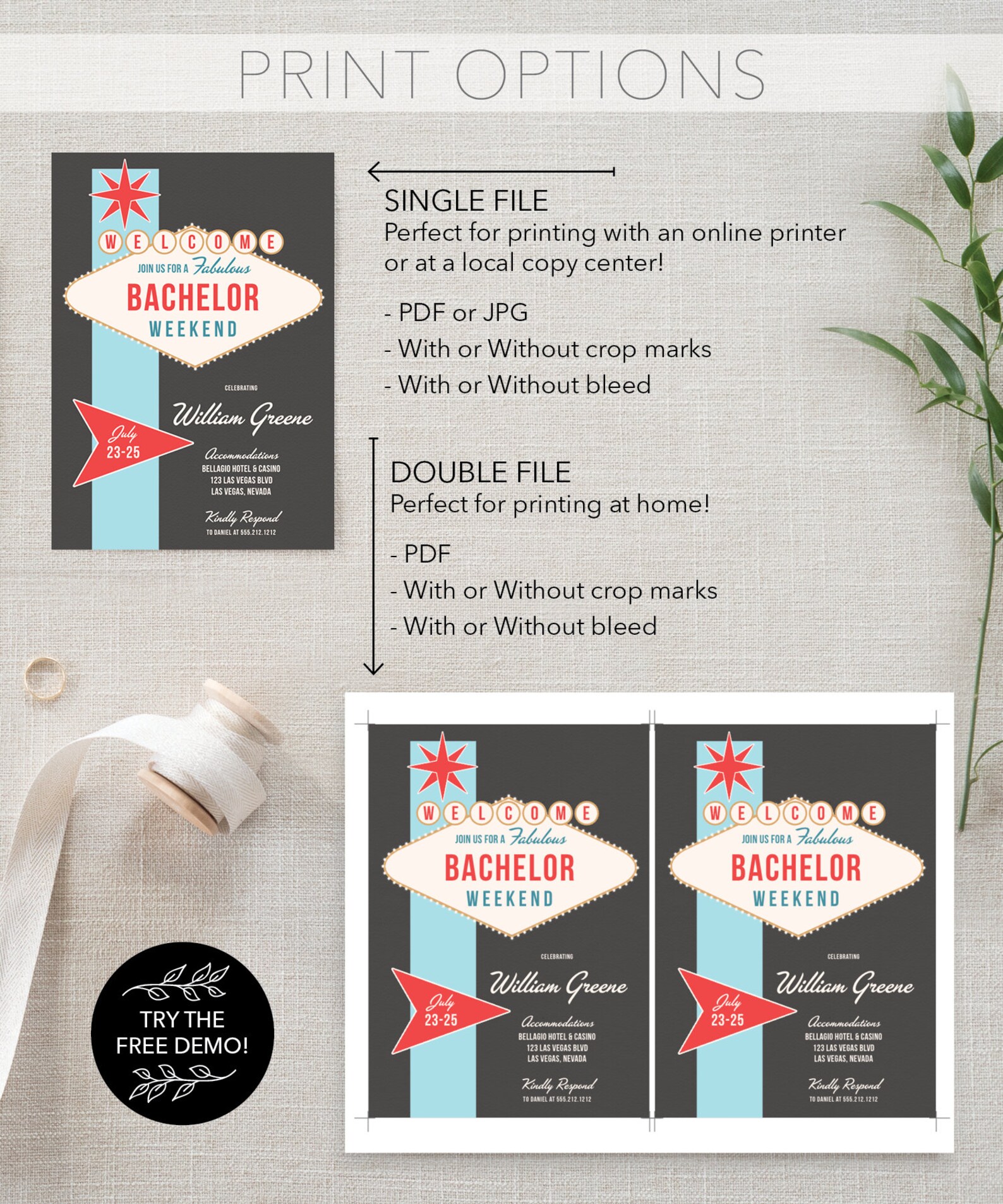Vintage Las Vegas Bachelor Weekend Invitation and Itinerary Modern ...