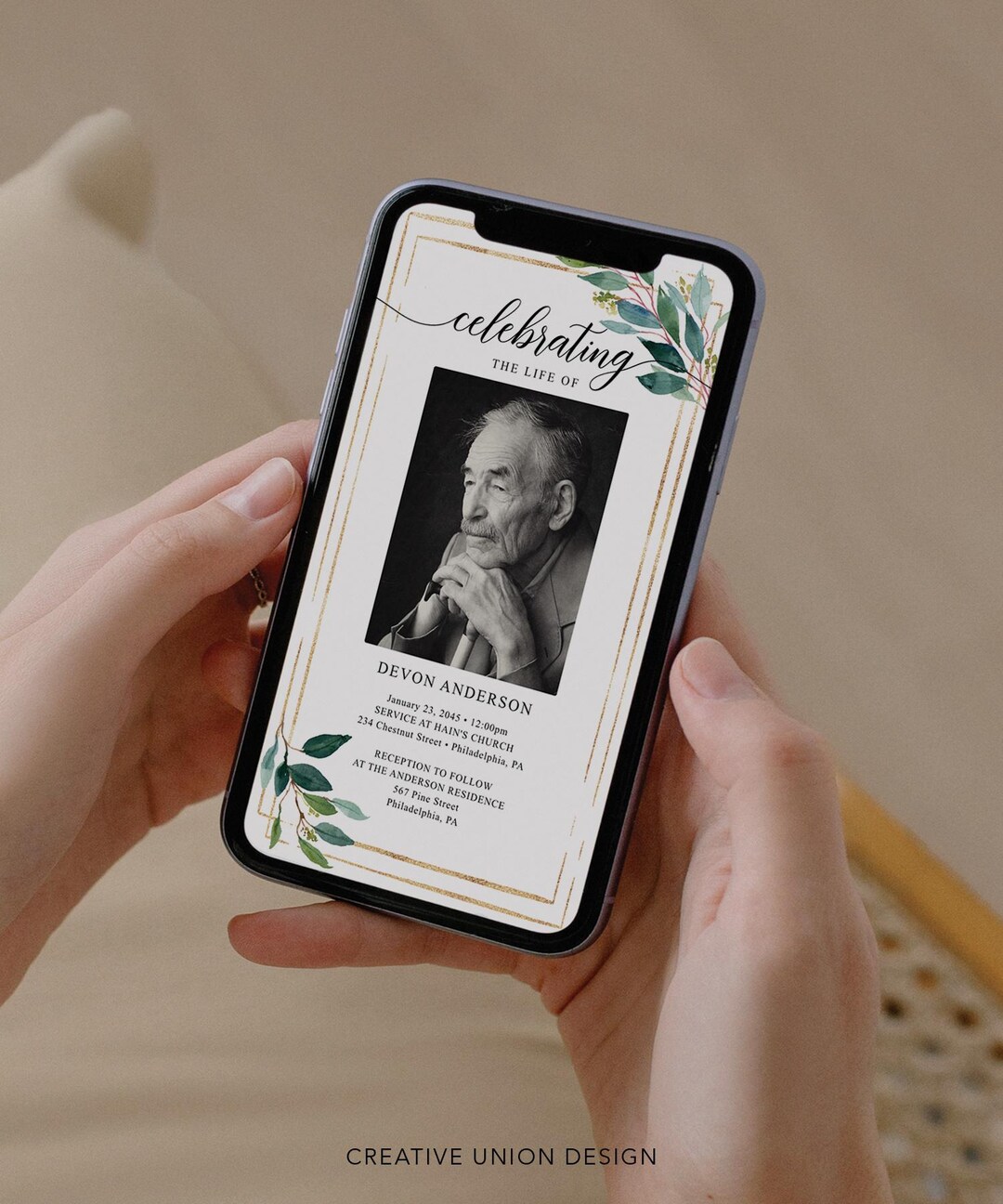 Digital Celebration of Life Electronic Invitation With Photo, Funeral ...