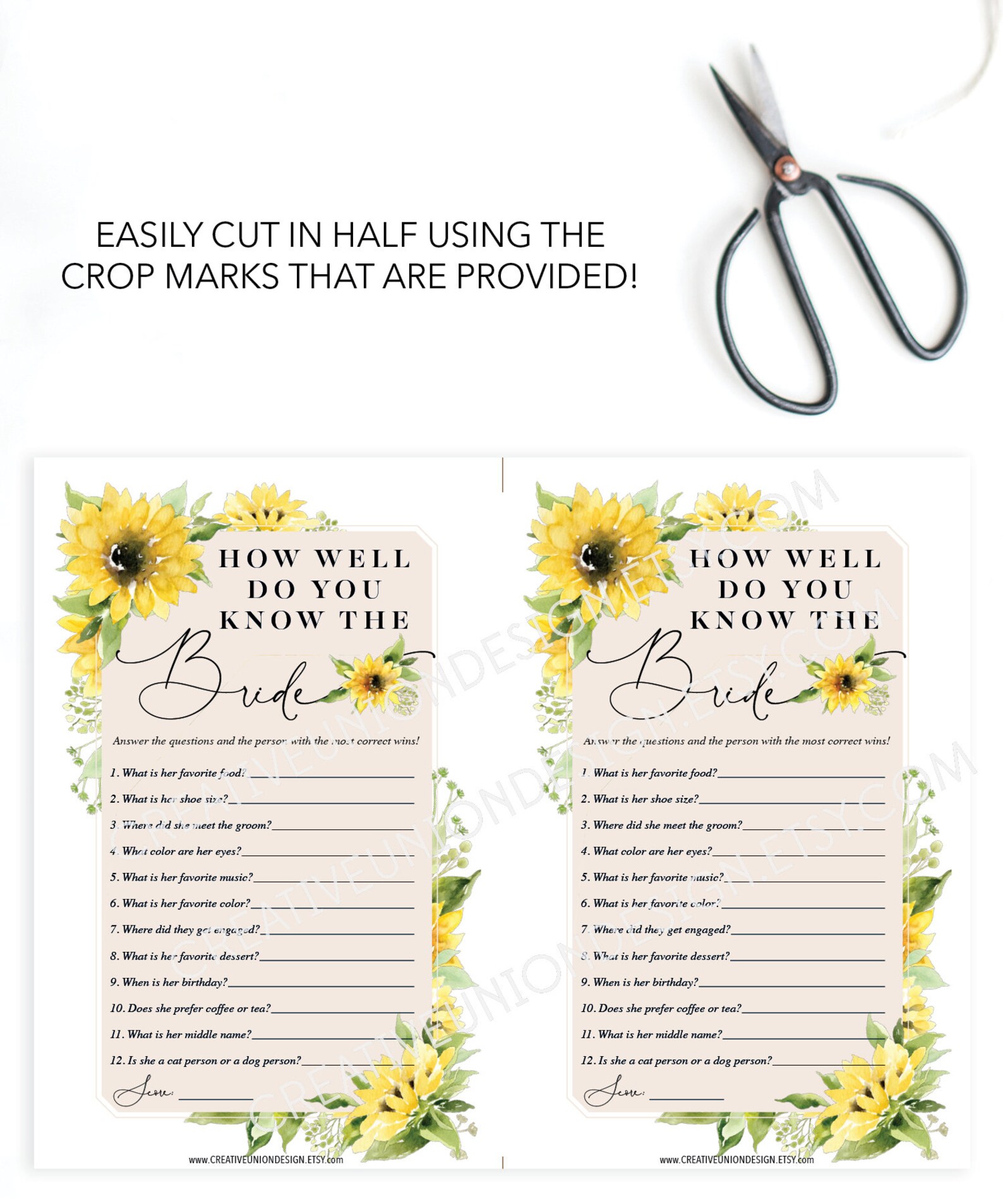 Sunflowers How Well Do You Know the Bride Bridal Shower Game | Etsy