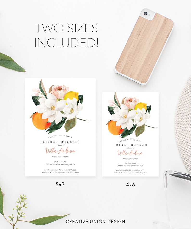 Magnolia Citrus Bridal Shower Invitation Template Bridal - Etsy