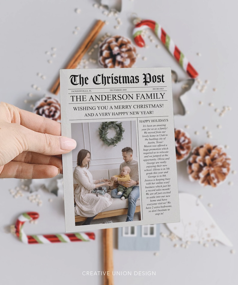 Newspaper Christmas Cards With Photo, Holiday Card Template, Holiday ...
