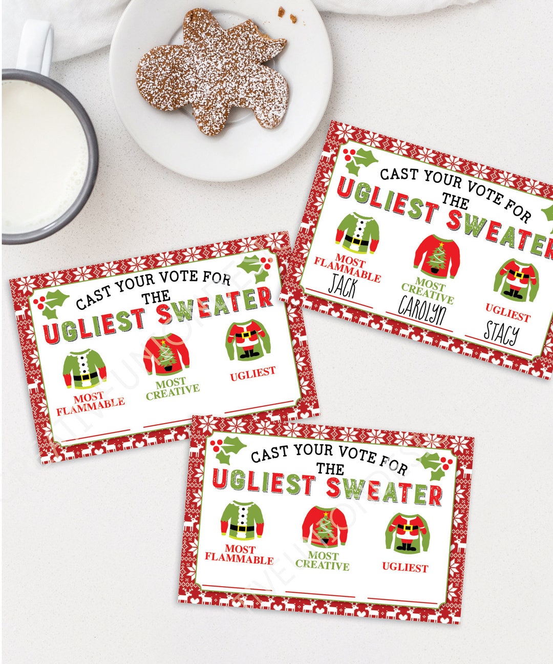 Ugly Christmas Sweater Party Vote Cards and Sign - Instant Download ...