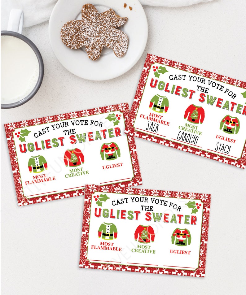 Ugly Christmas Sweater Party Vote Cards and Sign Instant - Etsy