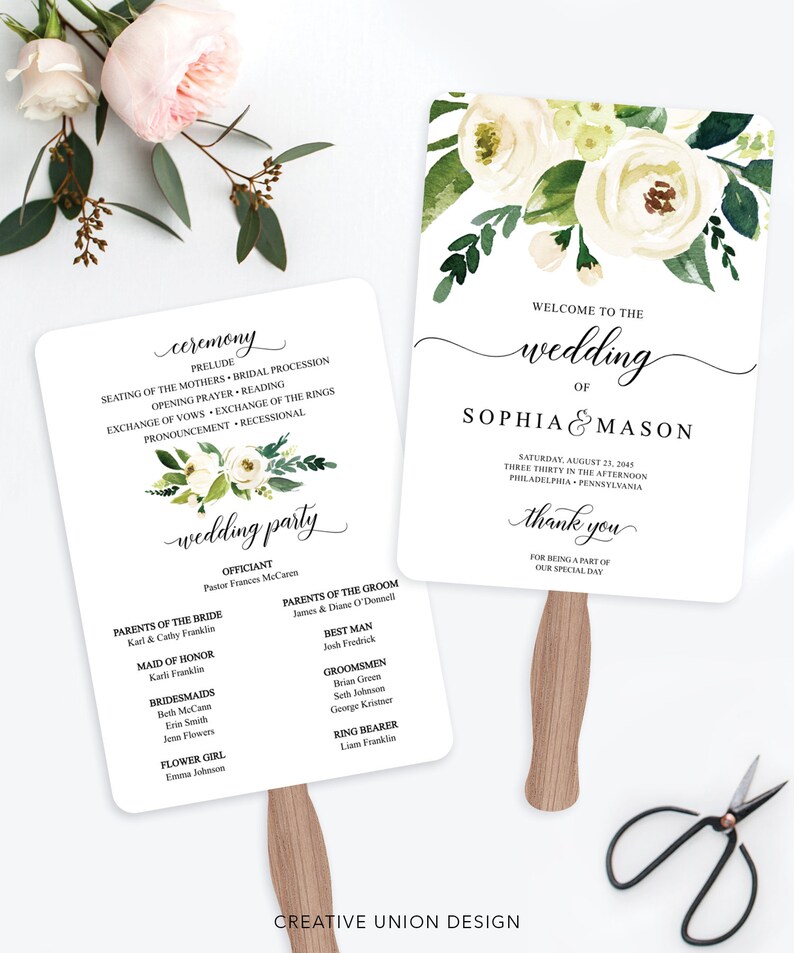 Fan Wedding Program Template Wedding Fan Programs Printable - Etsy