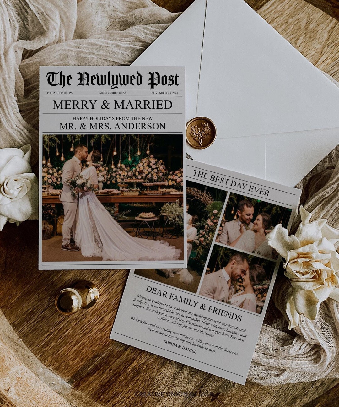 Merry and Married Christmas Card Template, Newspaper Christmas Photo ...