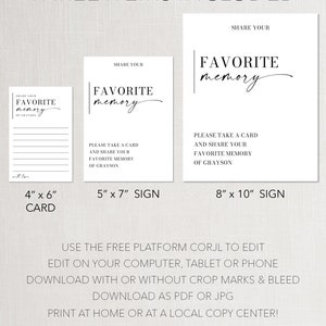 Share a Memory Card Template, Personalized Favorite Memory, Memorial ...
