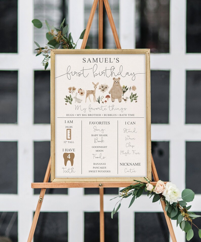 Editable Boho Woodland Birthday Milestone Sign Template - Etsy