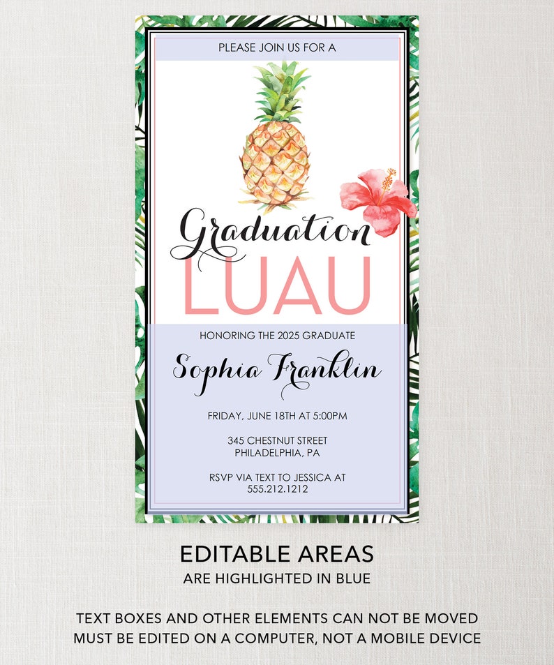 Graduation Luau Party Invitation Grad Party Invite Digital | Etsy