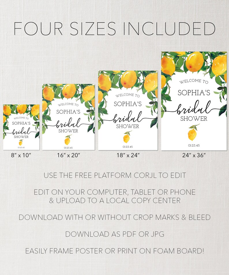 Rustic Lemon Editable Bridal Shower Welcome Sign Template - Etsy