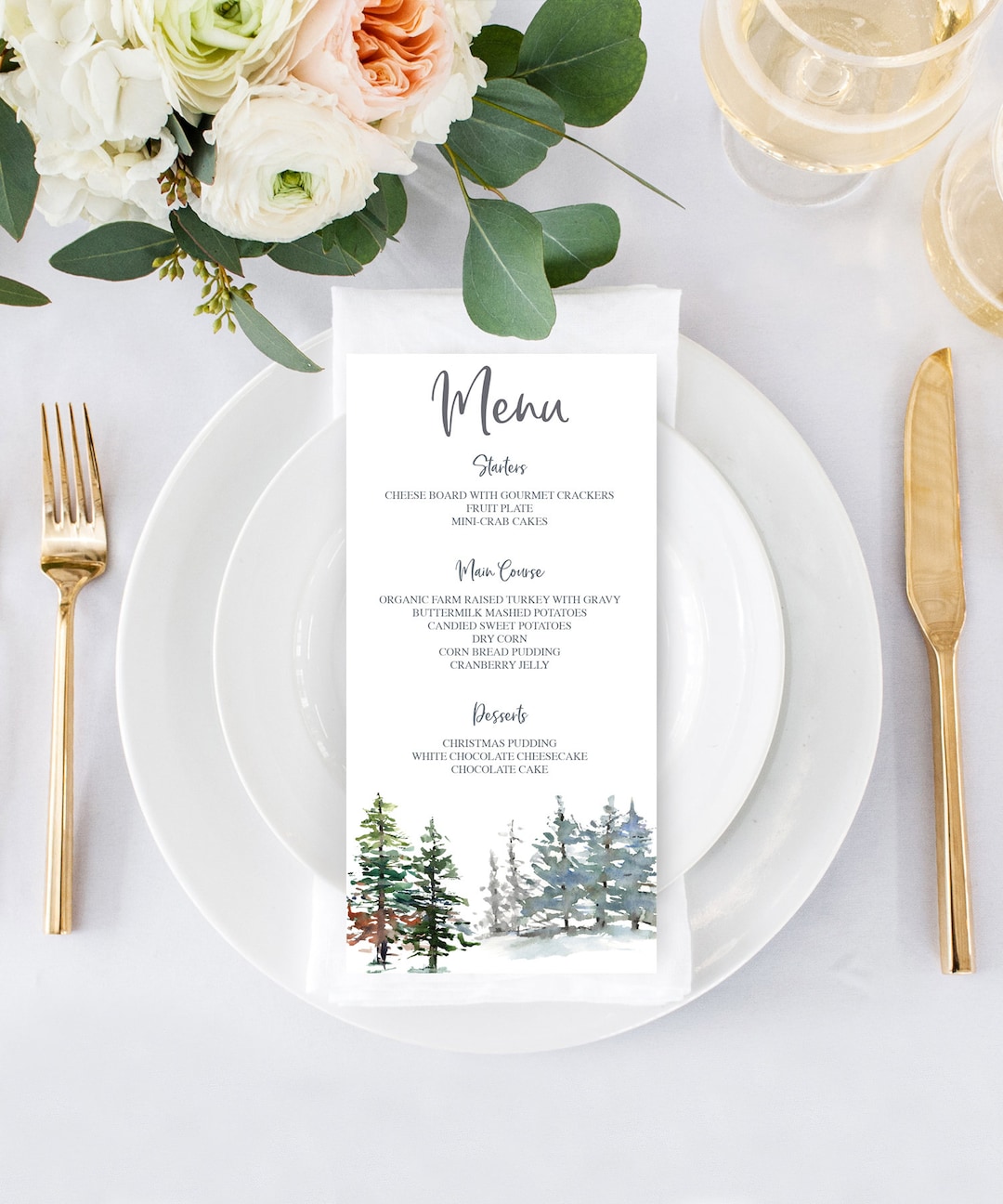 Christmas Menu - Holiday Menu - Printable Menu - Rustic Christmas Table ...
