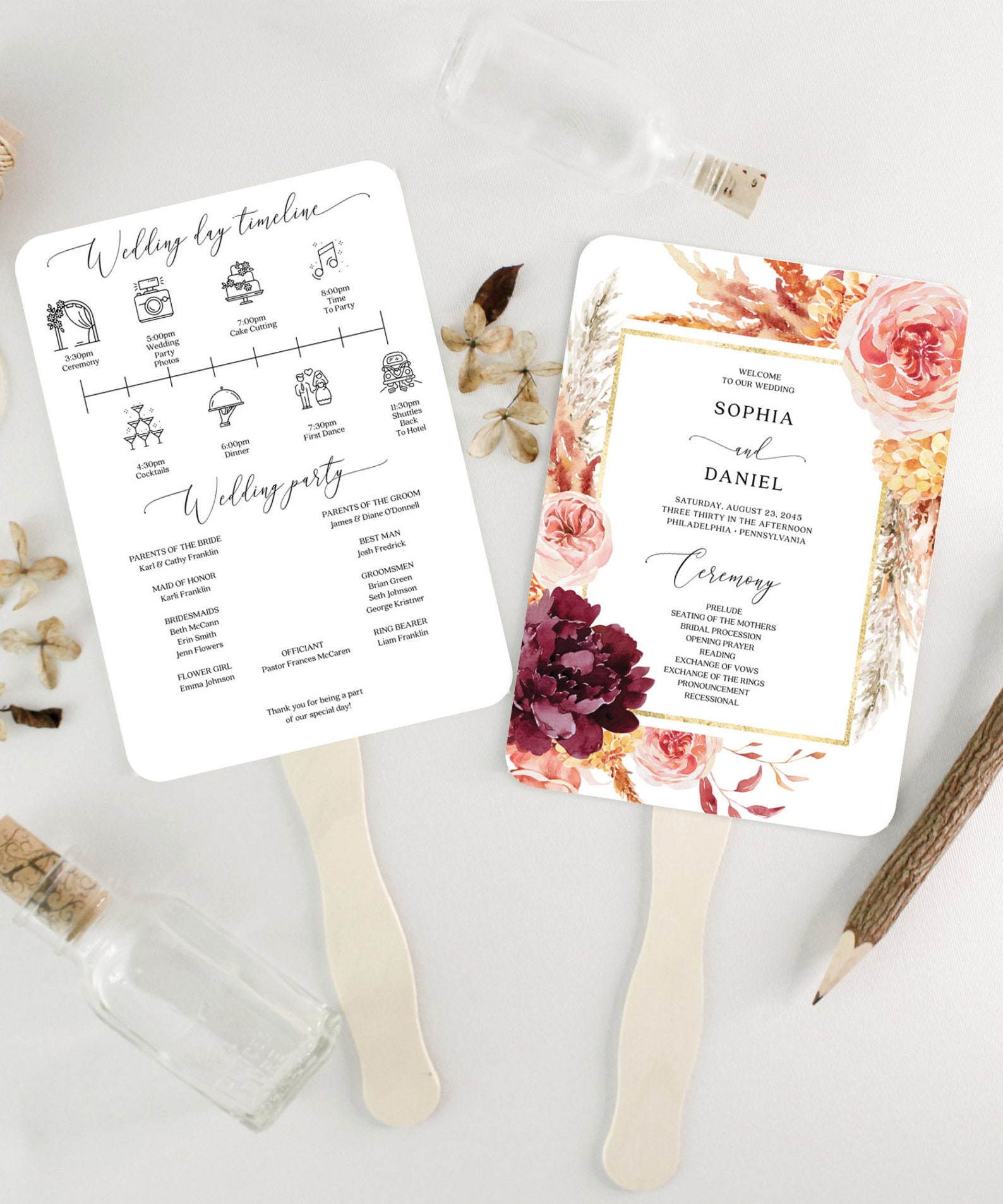 Boho Wedding Program Fan Printable Program Fan Template - Etsy