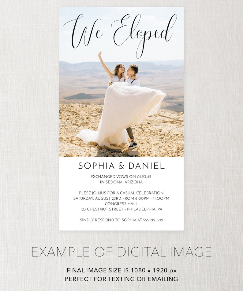 Editable We Eloped Digital Announcement Template, Elopement ...
