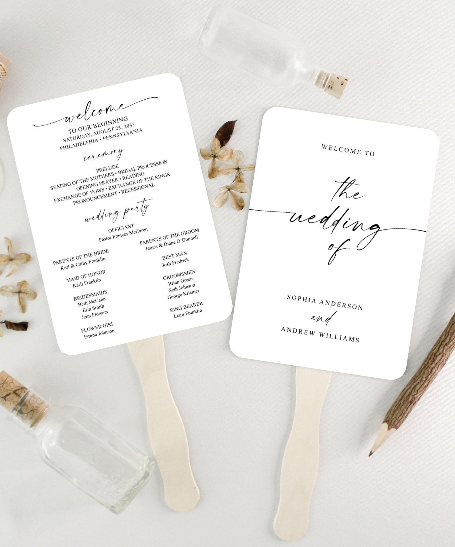 Minimal Wedding Program Fan Template, Bohemian Script Printable Program ...