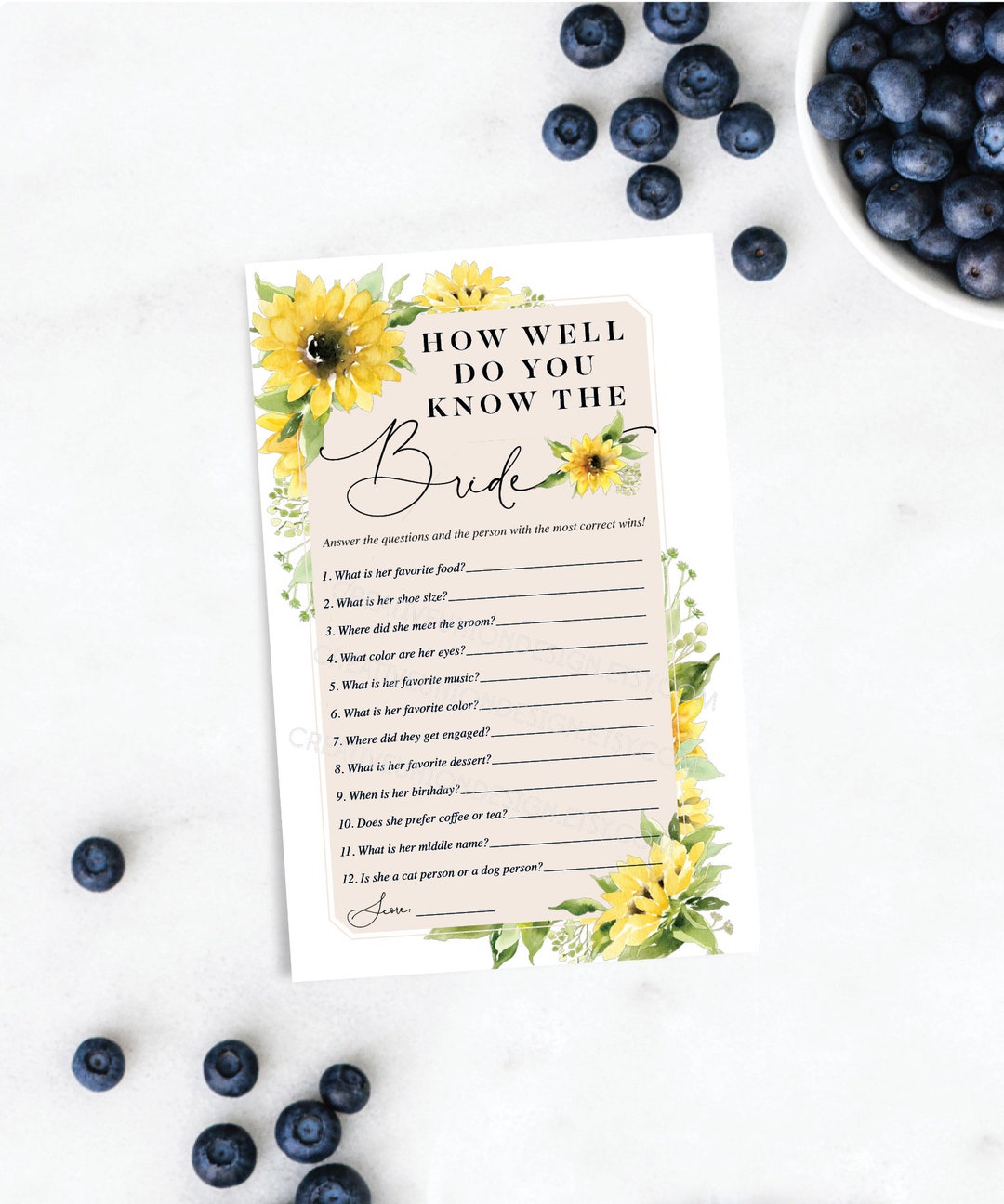 Sunflowers How Well Do You Know the Bride Bridal Shower Game Bridal ...