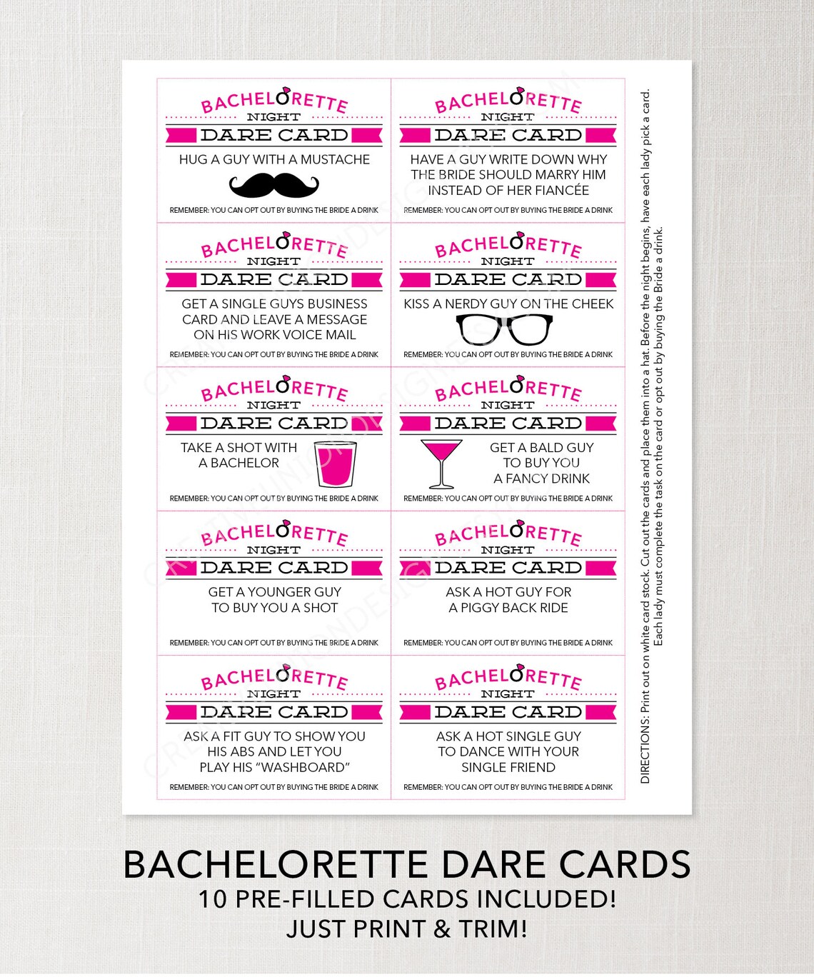 Bachelorette Dare Cards Bachelorette Party Game Editable | Etsy