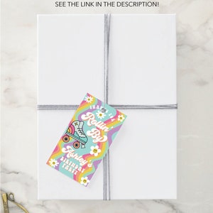 Retro Rainbow Roller Skating Birthday Printable Favor Tag, Editable ...