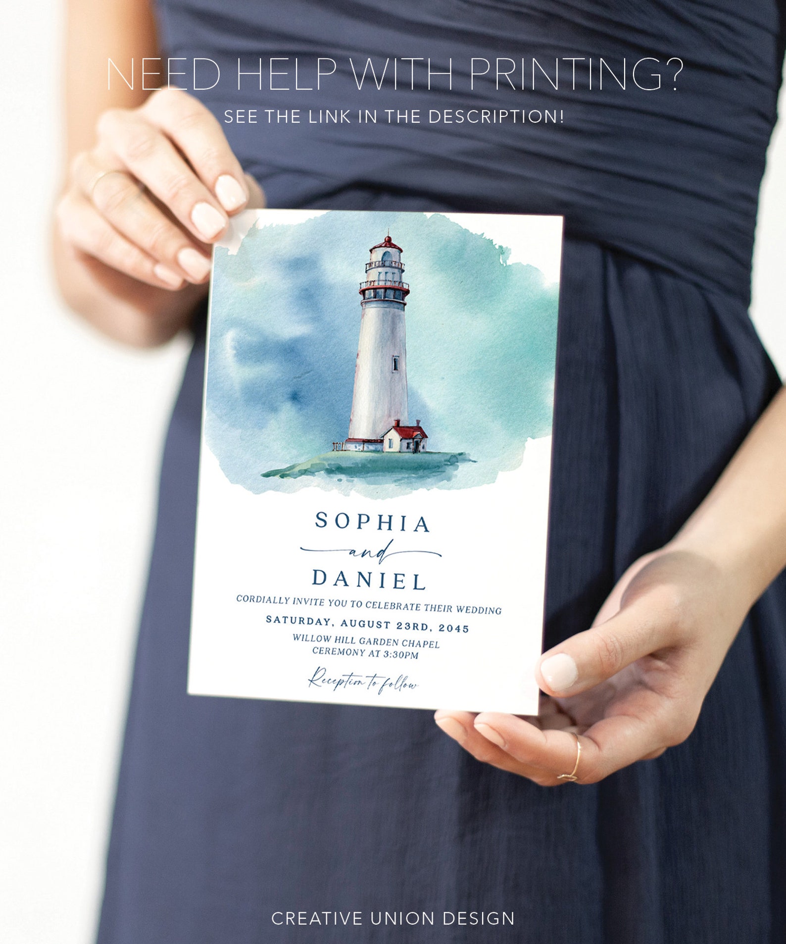 Lighthouse Wedding Invitations Template Printable Wedding - Etsy