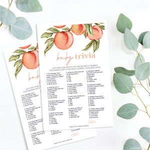 Sweet Peach Baby Shower Trivia Game, Baby Shower Game Printable, Trivia ...