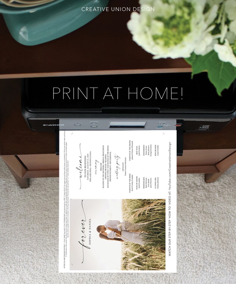 Photo Wedding Program Fan Template Elegant Script Printable | Etsy