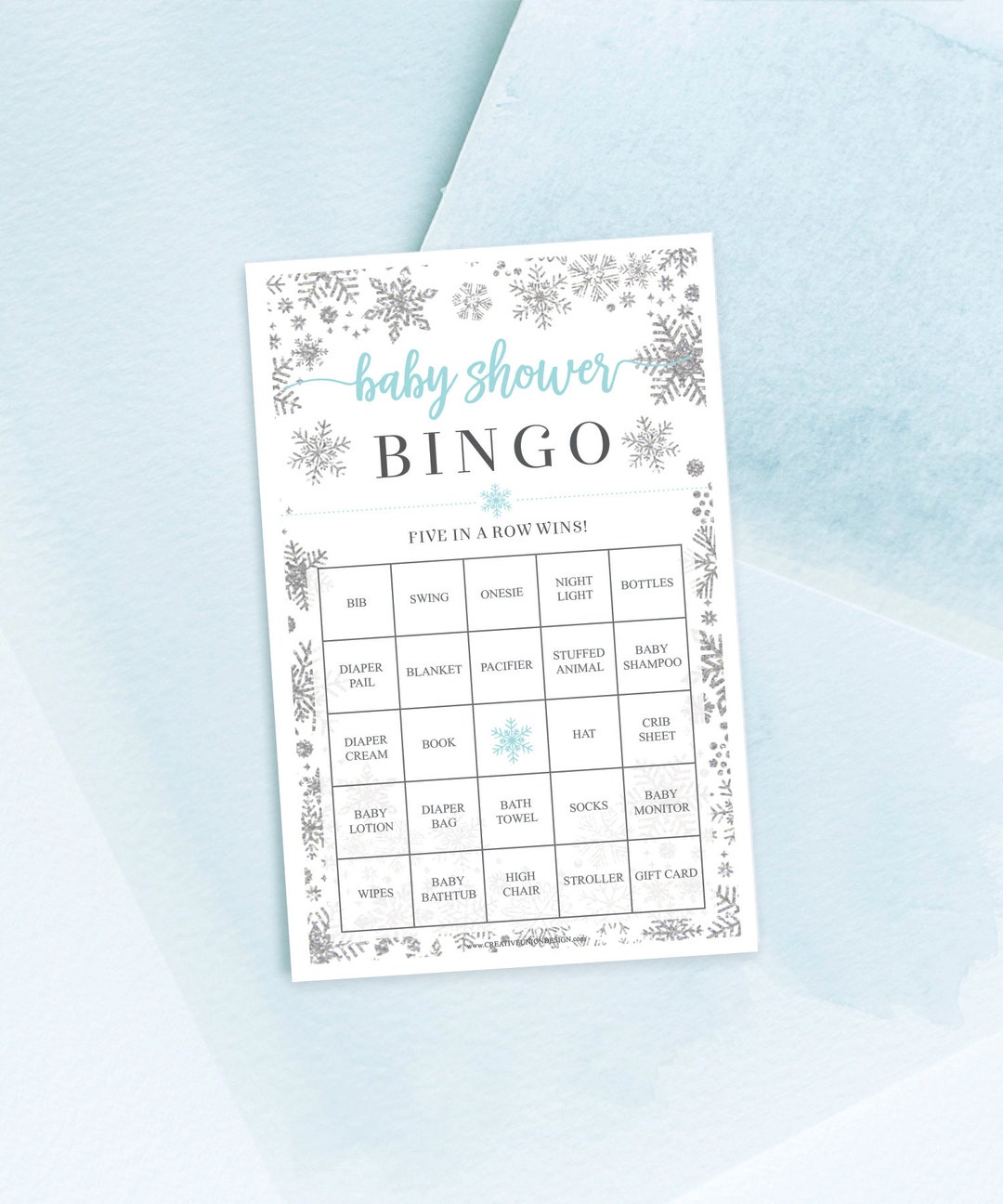 Frosty Snowflake Boy Baby Shower Bingo, 60 Unique Game Sheets, Blue ...