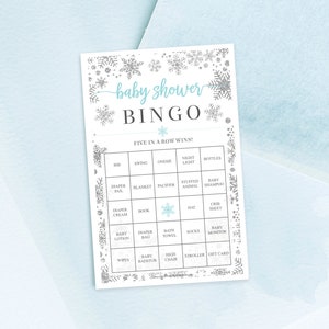 Frosty Snowflake Boy Baby Shower Bingo, 60 Unique Game Sheets, Blue ...