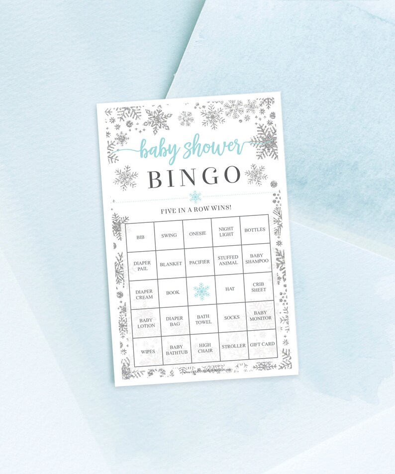 Frosty Snowflake Boy Baby Shower Bingo, 60 Unique Game Sheets, Blue ...