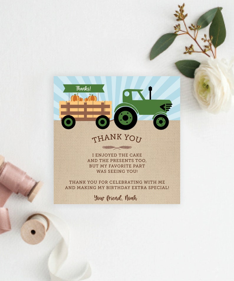 Editable Tractor Birthday Thank You Card Template Printable - Etsy