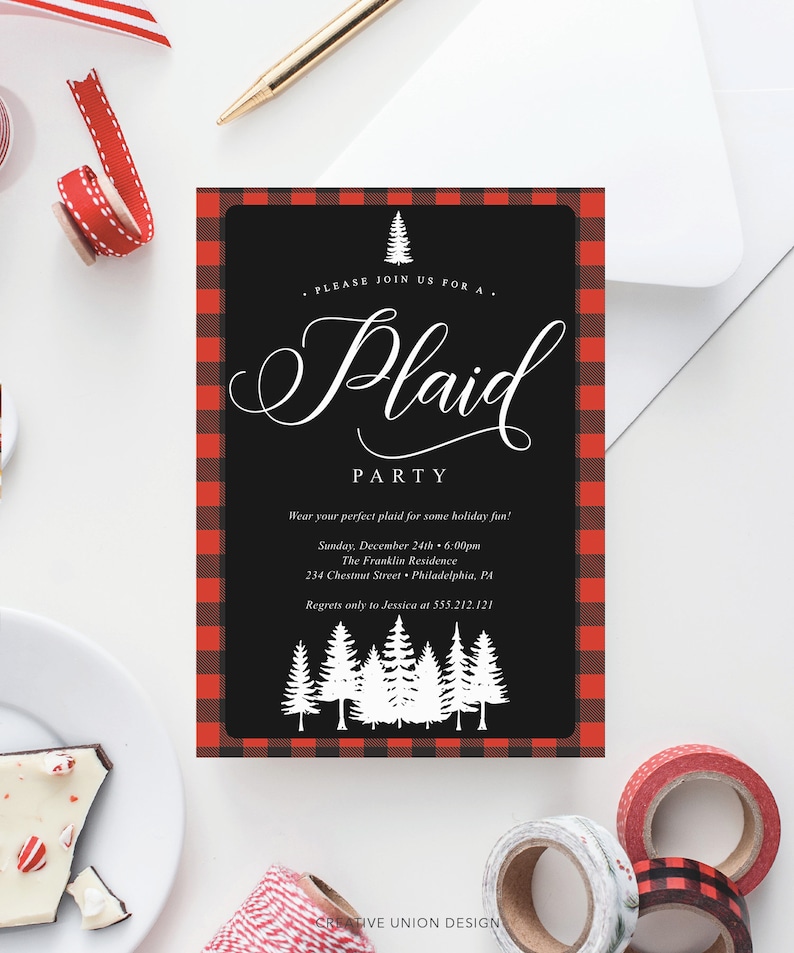 Plaid Party Invitation Template Flannel Christmas Party - Etsy