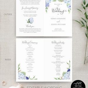 Hydrangea Folded Wedding Program Template, Printable Wedding Programs ...