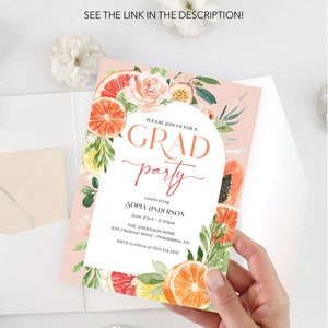 Tropical Citrus Graduation Party Invite Template, Lemon Grad Party ...