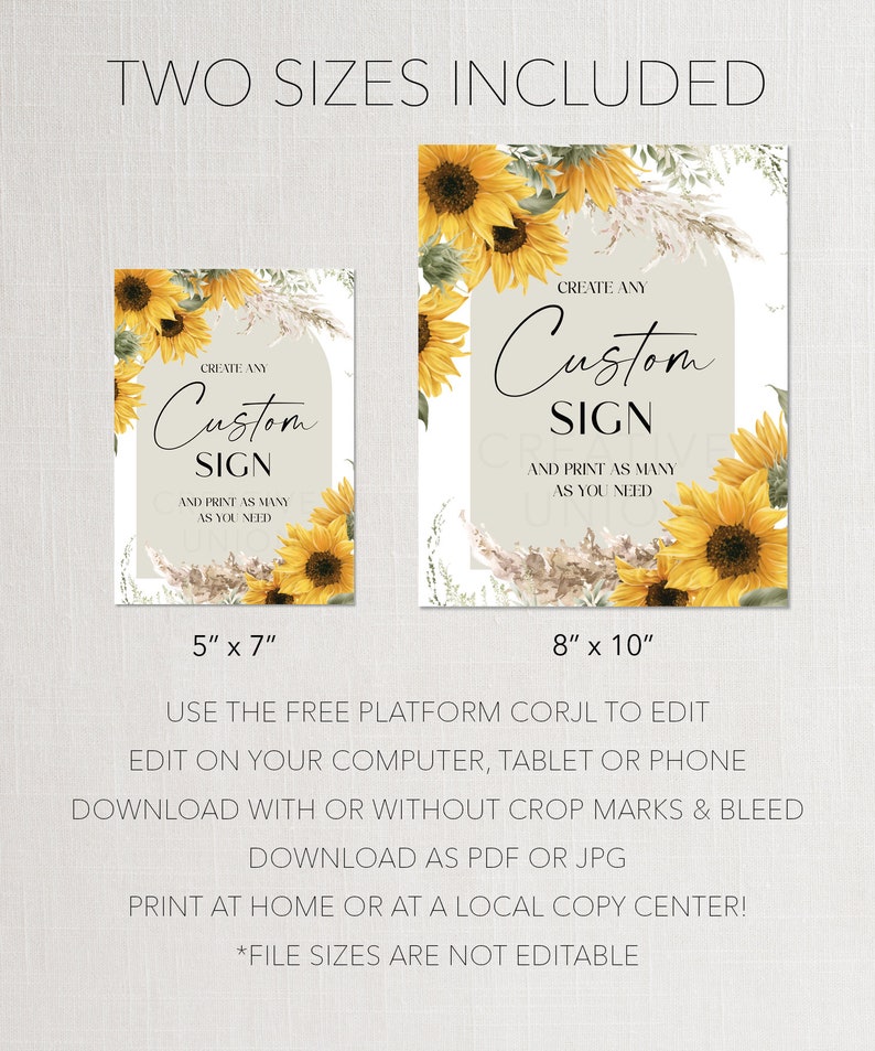 Editable Custom Sign Template, Favors, Gifts and Cards, Printable Table ...