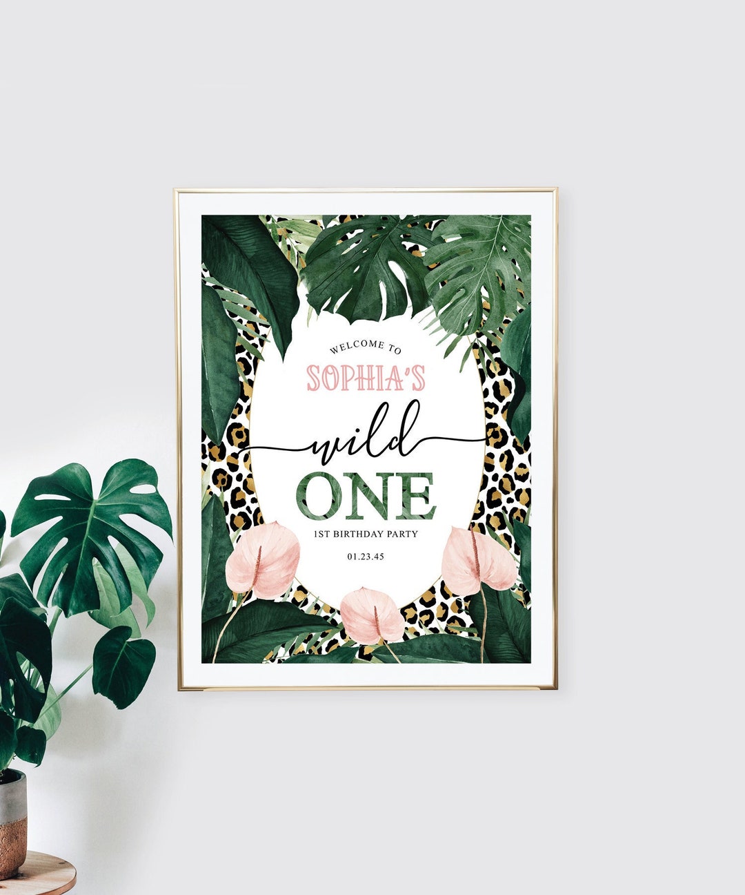 Wild One Leopard Print Editable Birthday Party Welcome Sign Template ...