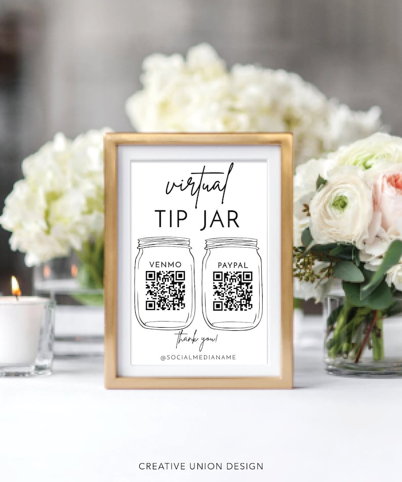 Printable Virtual Tip Jars Sign Venmo and Paypal QR Code - Etsy