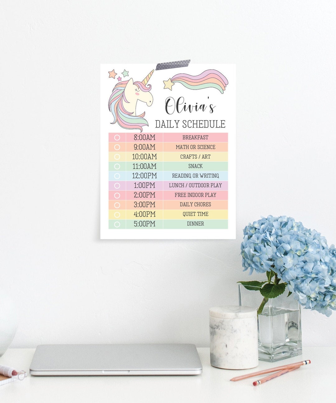 Editable Daily Schedule for Kids Unicorn Daily Routine Kid's Schedule ...
