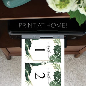 Tropical Monstera Wedding Table Numbers, Wedding Table Number Template ...