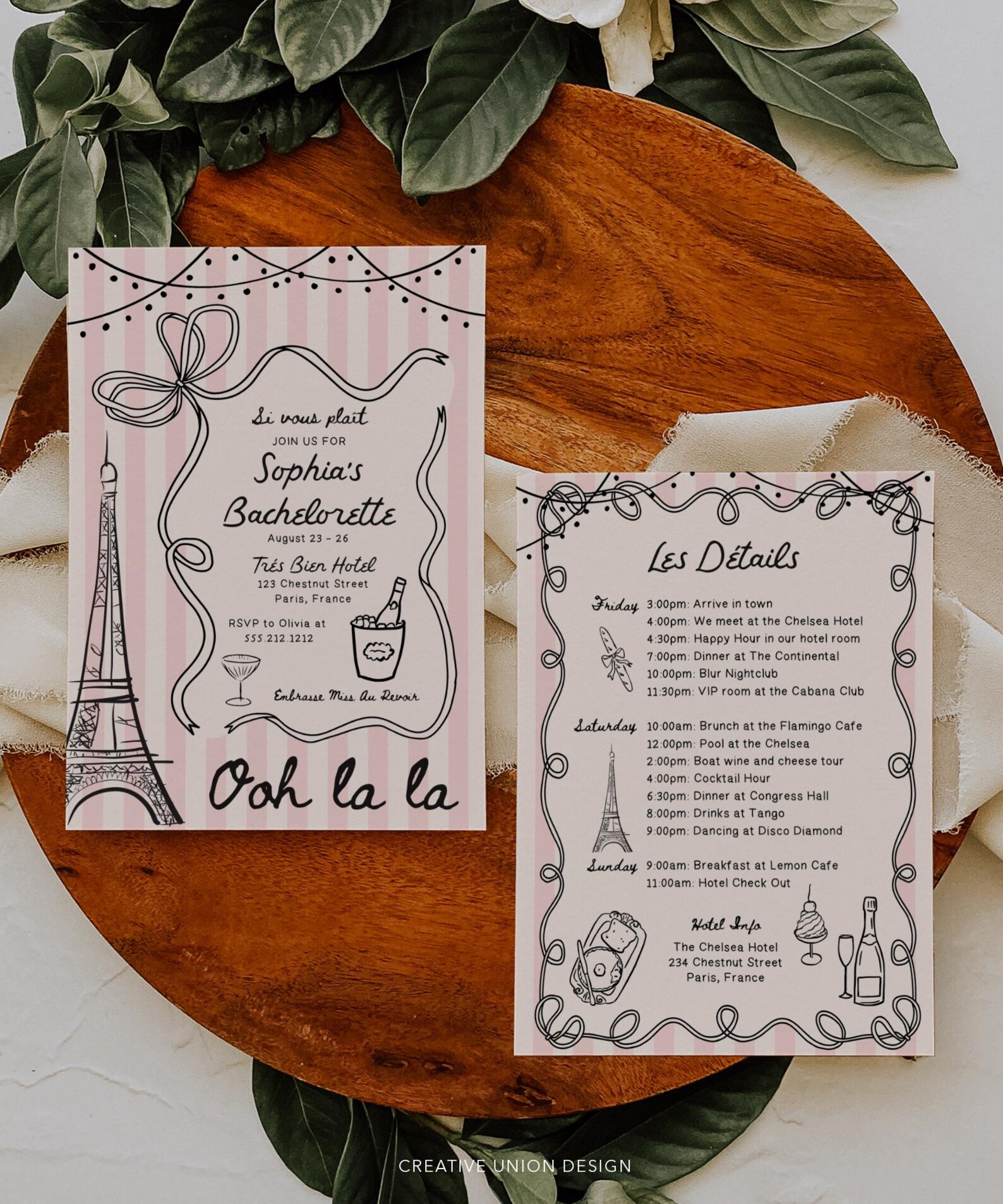 Hand Drawn French Bachelorette Party Invitation and Itinerary Template ...