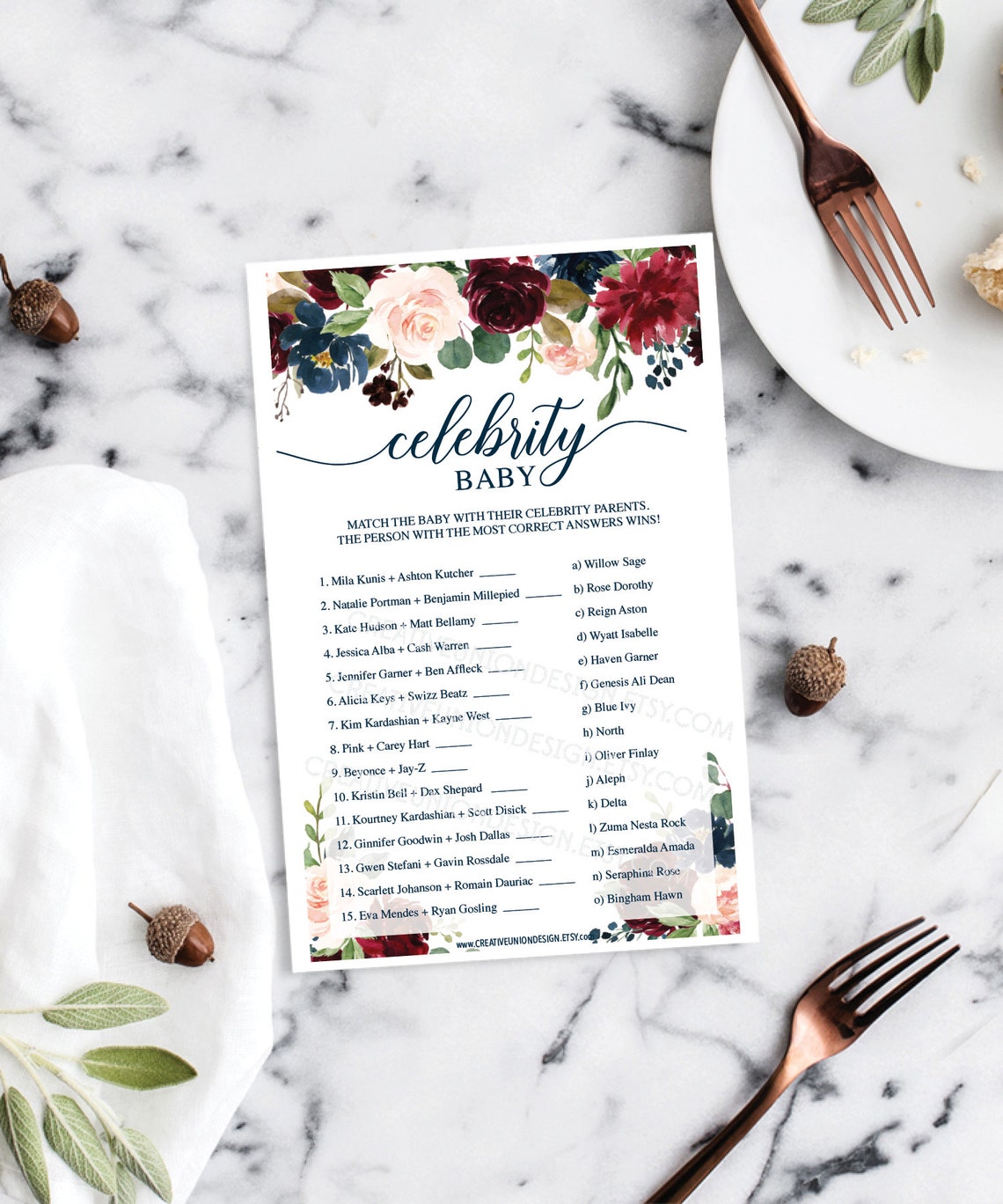 Celebrity Baby Baby Shower Game Baby Shower Games | Etsy