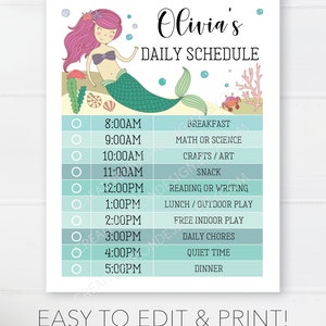 Editable Daily Schedule for Kids Mermaid Daily Routine - Etsy