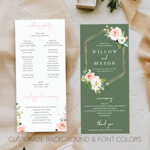 Wedding Program Template Floral Programs for Wedding Personalized ...