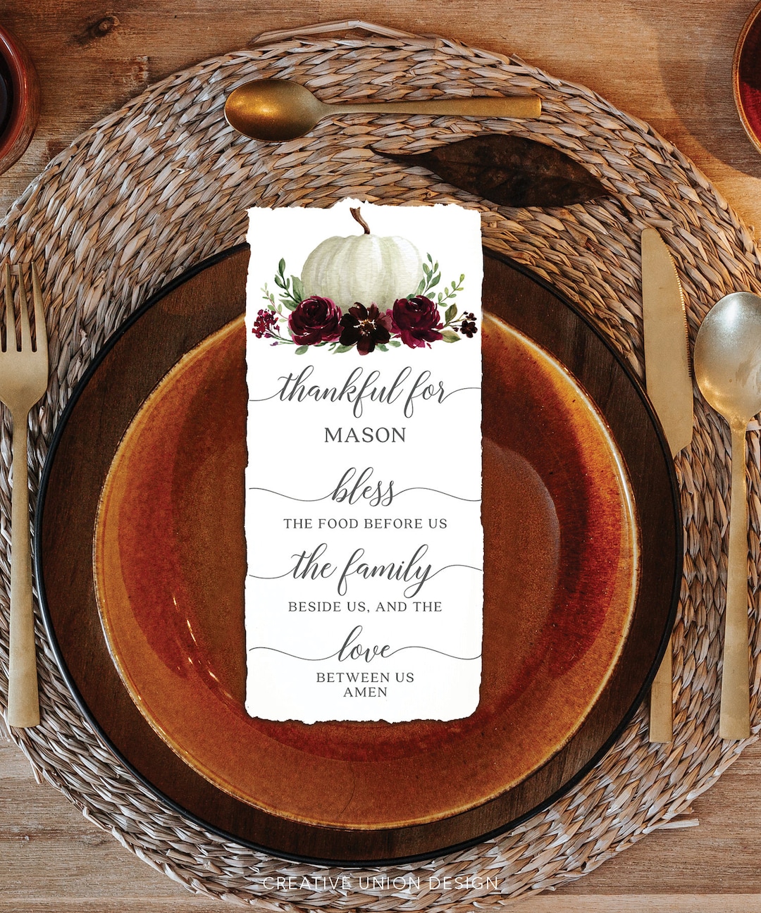 Thanksgiving Place Card Template, Thanksgiving Prayer, Table Decor ...
