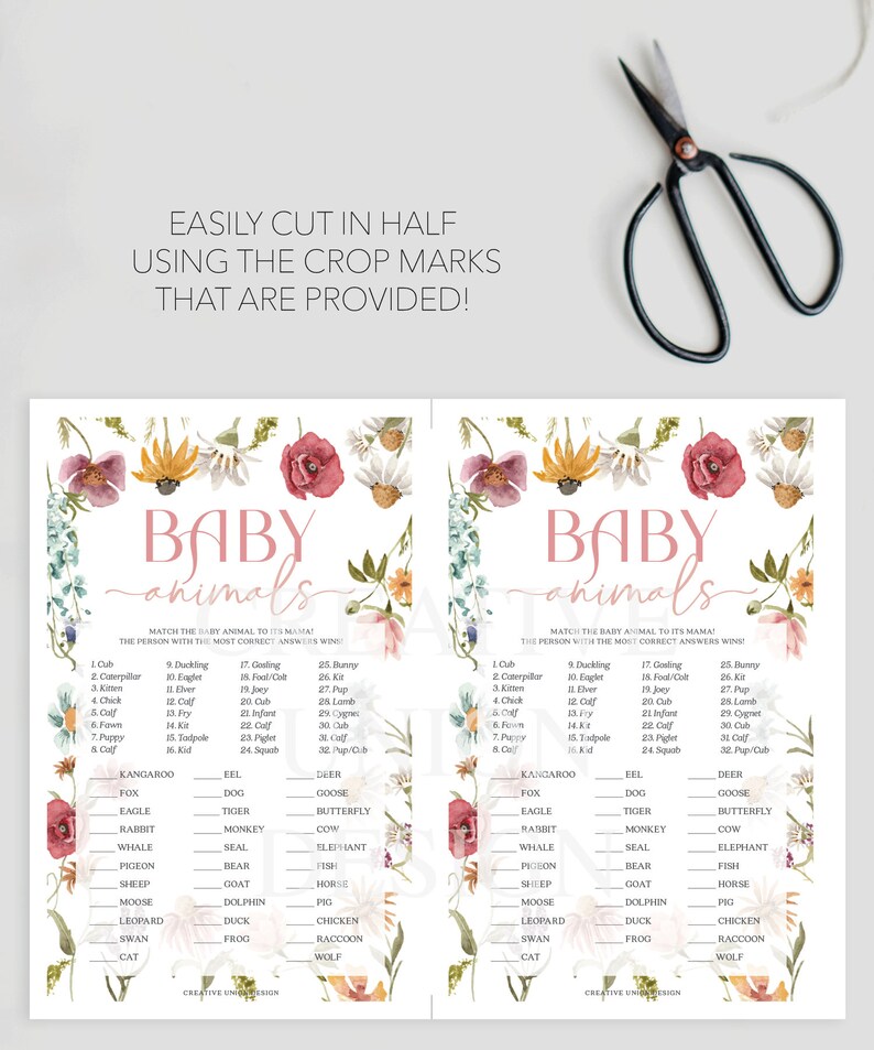 Wildflower Field Baby Shower Game, Baby Animals Game, Baby Shower Games ...