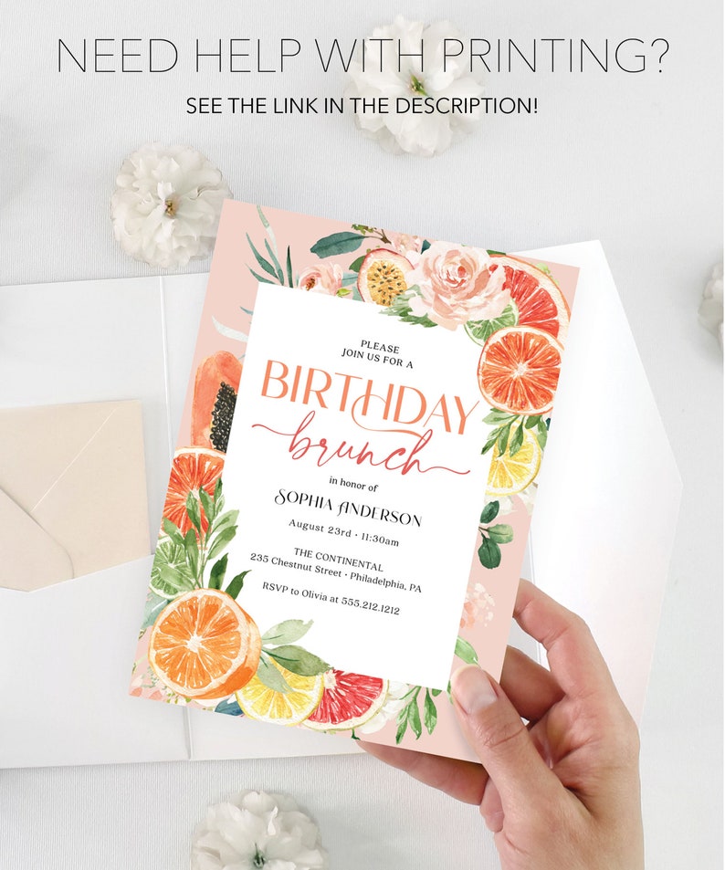 Citrus Birthday Brunch Invite Template Lemon Birthday Party - Etsy