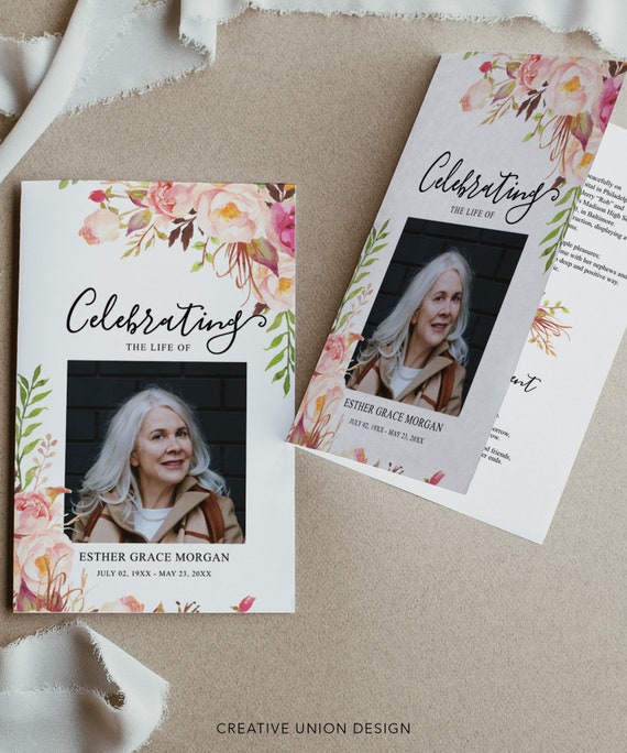 Funeral Program Template for Woman, Printable Memorial Programs ...