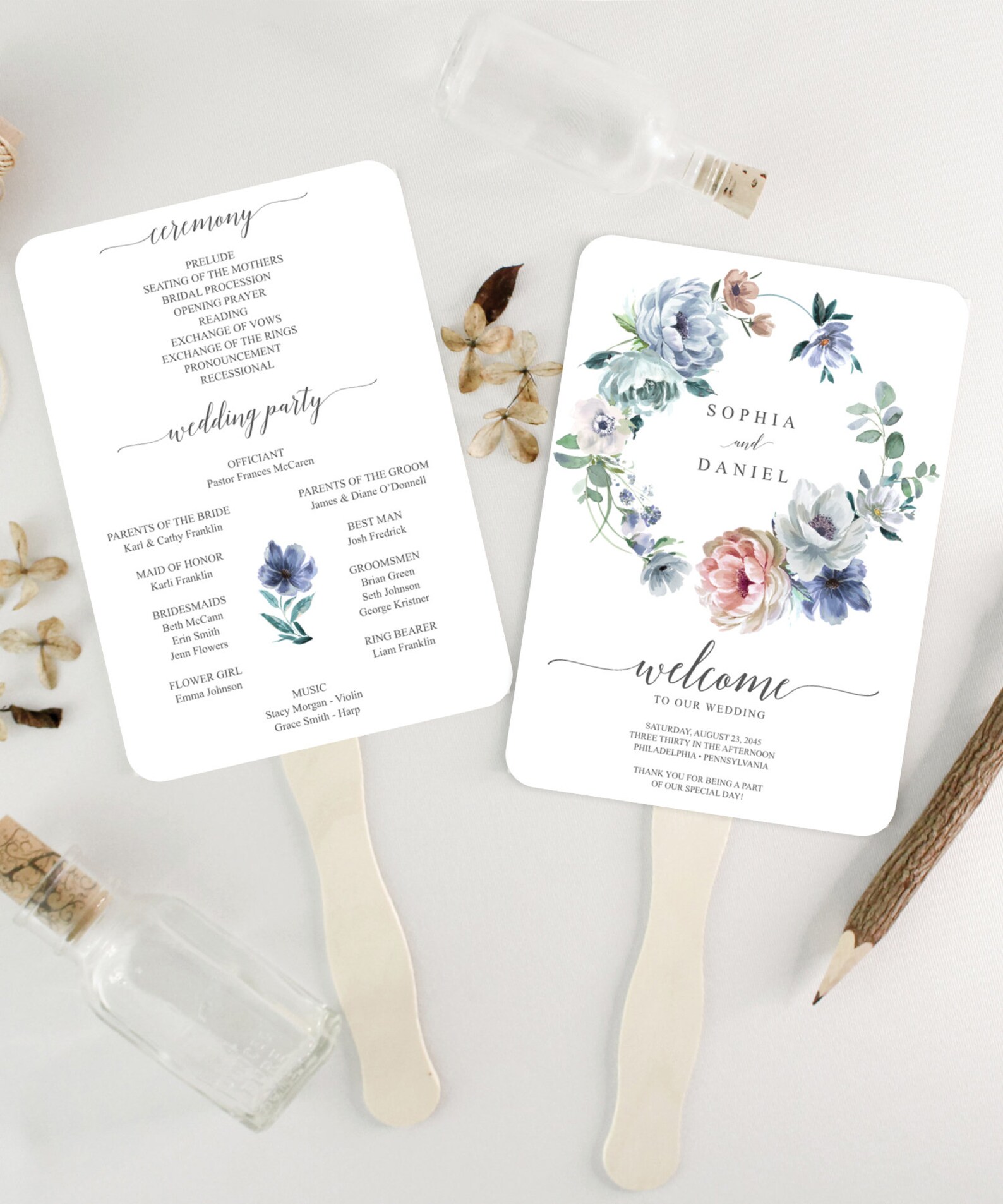 Wedding Program Fan Template, Editable Program Fan, Printable Wedding ...