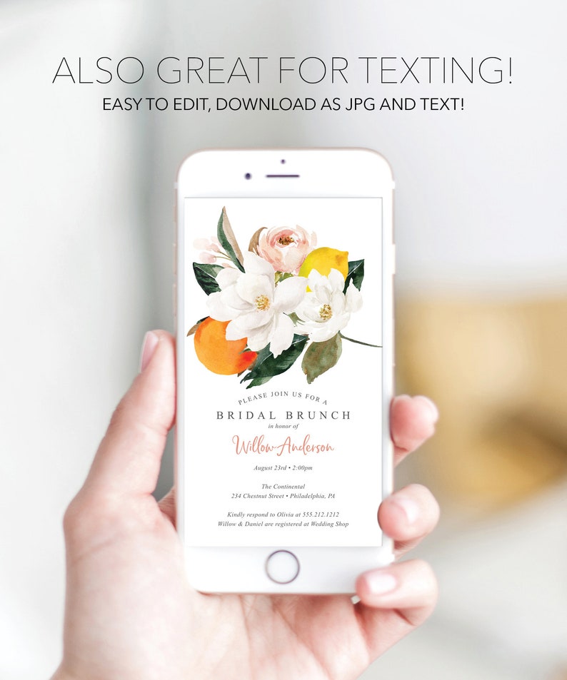 Magnolia Citrus Bridal Shower Invitation Template Bridal - Etsy