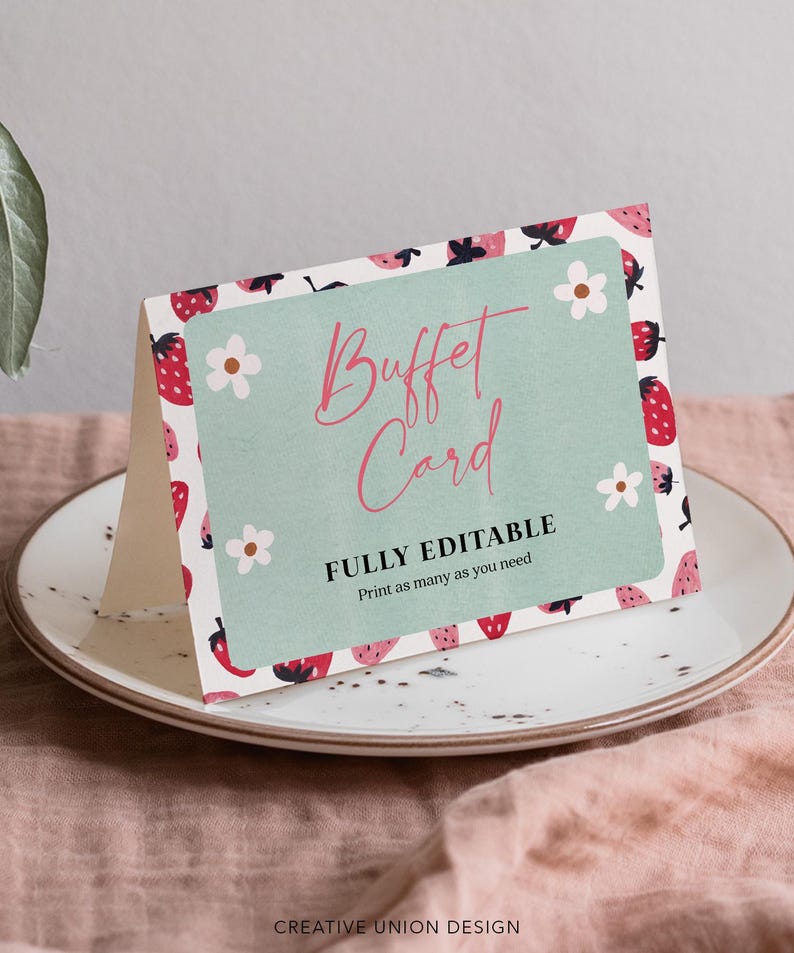 Berry First Birthday Buffet Card Template, Food Label, Berry Sweet ...