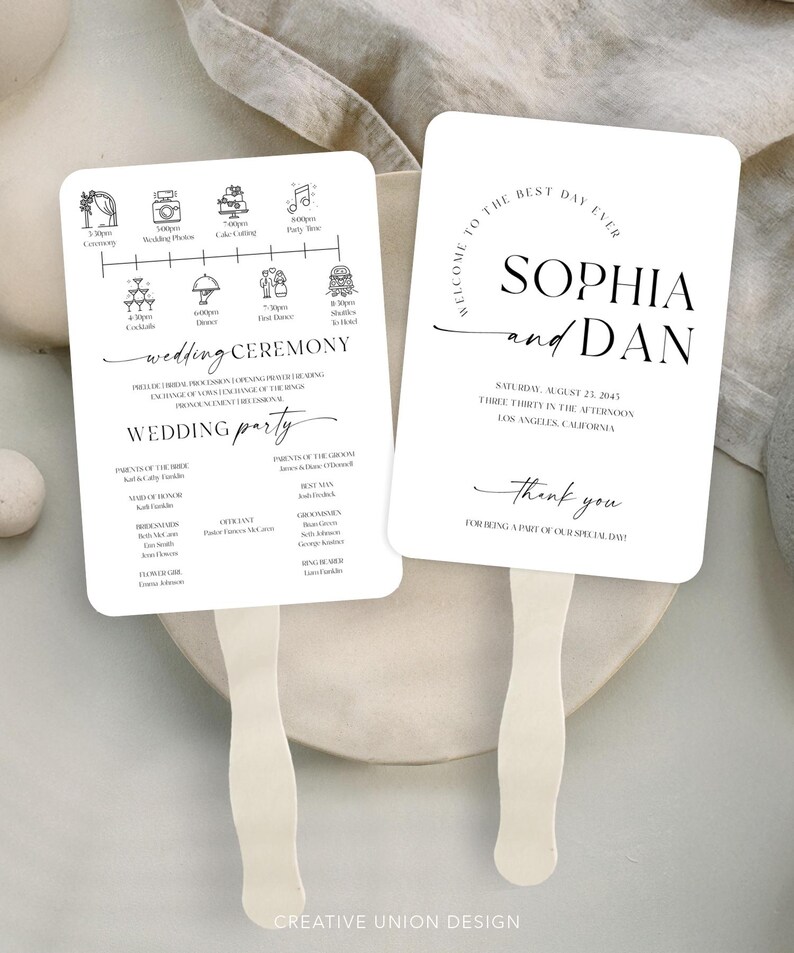 Minimalist Wedding Program Fan Printable Program Fan Template Wedding ...